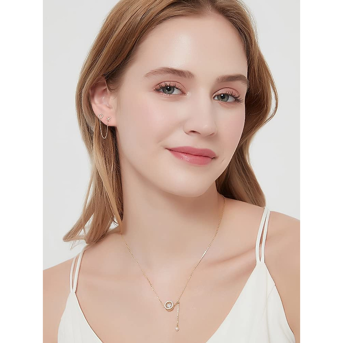 Tassel Symbol Chain Drop Dangle Stud Earrings for Women 925 Sterling Silver Double Piercing Female Gender Sign Studs Crawler Climber Letter X O Post Fashion Personalized Jewelry Unique Gift