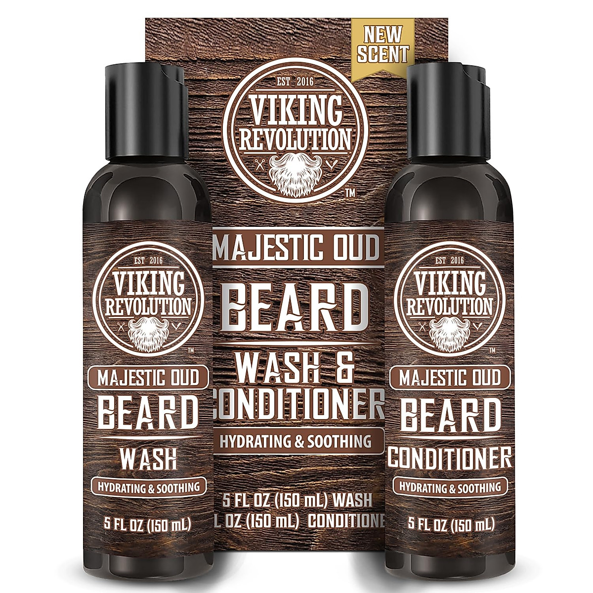 Viking Revolution Beard Wash and Beard Conditioner for Men with Argan Oil and Jojoba Oil - Beard Softener and Strengthener Beard Care Beard Shampoo and Conditioner with Beard Oil (5oz, Majestic Oud)