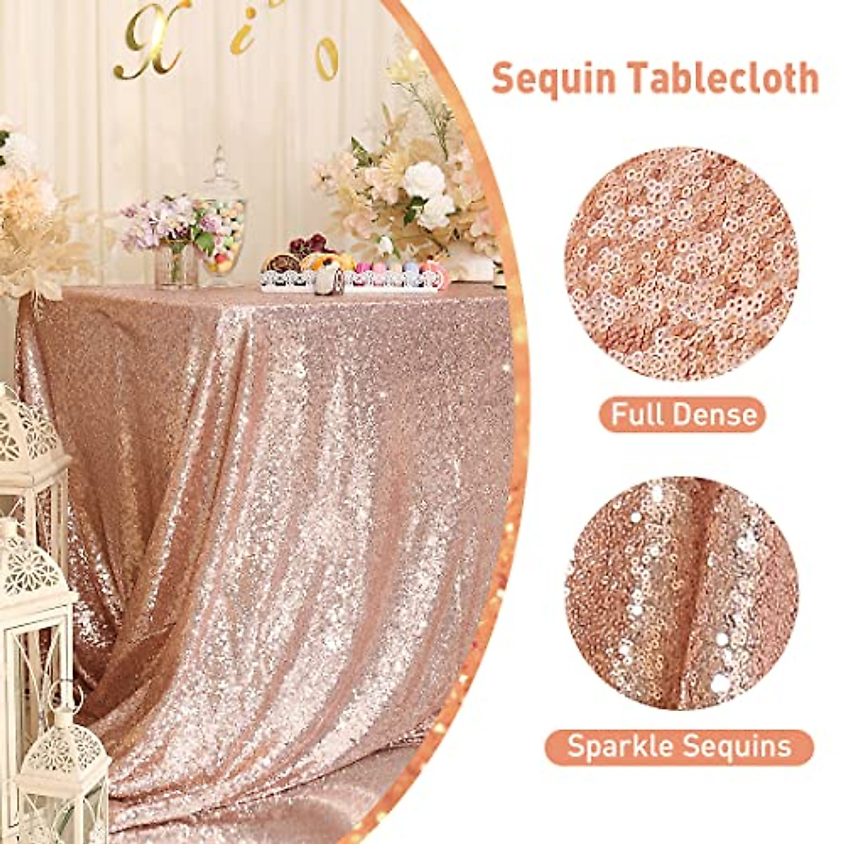 Poise3EHome 50×72'' Rectangle Sequin Tablecloth Party Cake Dessert Table Exhibition Events, Rose Gold