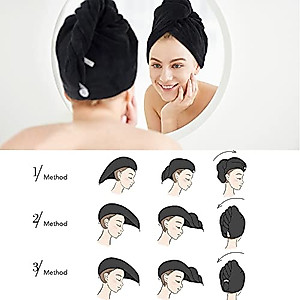 SINLAND Microfiber Hair Drying Cap Hair Towel Turban Twist for Long Hair Fast Drying Towels Head Turban Absorbent Soft Lightweight 3 Pack Black
