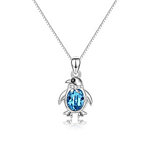 AOBOCO Aquamarine Blue Penguin Necklace for Women Penguin Necklace for Women Sterling Silver Penguin Jewelry Gift for Daughter