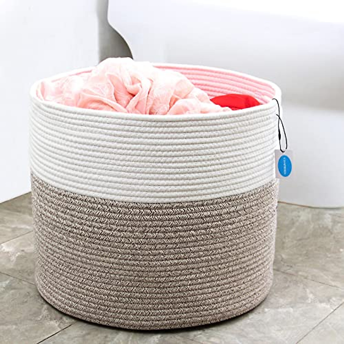 Casaphoria Large Cotton Rope Storage Baskets for Organizing with Built-in Handles,Tall Woven Laundry Hamper, Blanket Basket for Living Room, Round Woven Storage Baskets for Pillows, Towels
