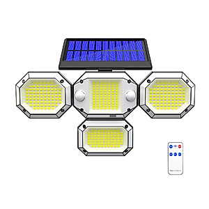 306 LED Solar Flood Light Security with Two PIR Motion Sensors IP65 Waterproof 4 Heads 3100Lum with Adjustable Spot Wall Light Garden Lighting (1Pack)