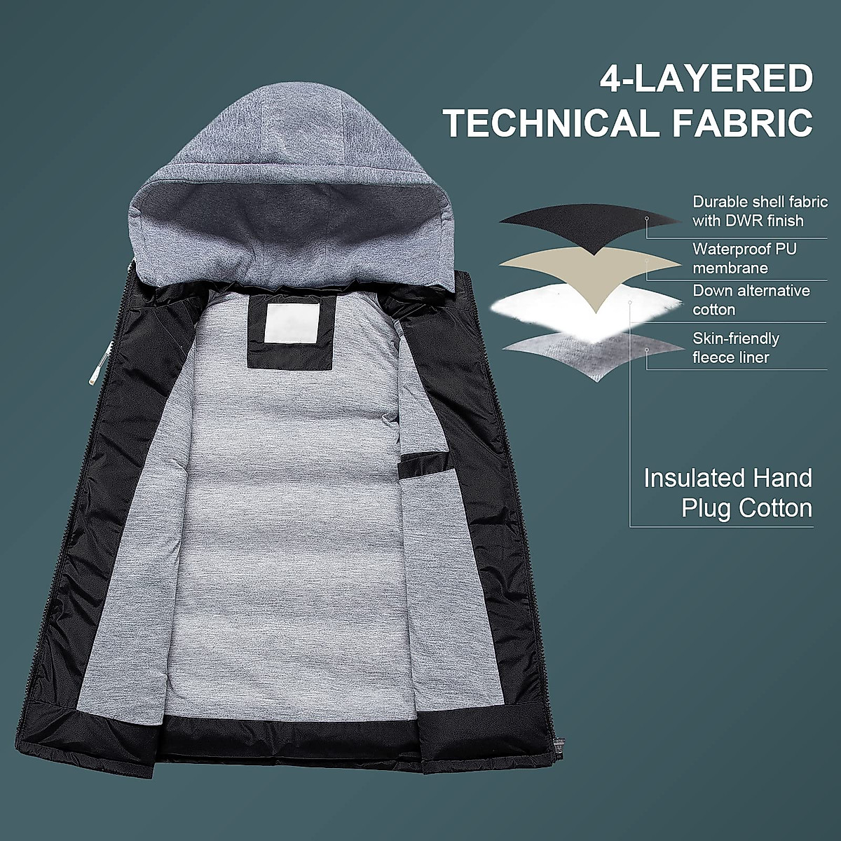 CREATMO US Women's Warm Winter Vest Thick Padded Puffer Vest Waistcoat With Detachable Hood Black L