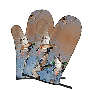 Mallard Ducks Oven Mitts Oven Gloves Heat Resistant Sets of 2,Waterproof Print Thick Cotton for Cooking
