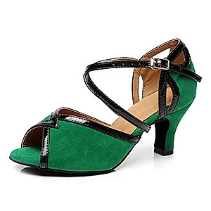 SWDZM Women's Open-toe Ballroom Dance Shoes Latin Salsa Chacha Performance Dancing Shoes,6130-Green,Heel 2 1/3",US 5.5