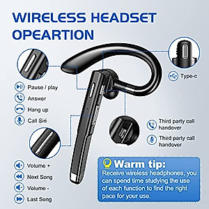 Bluetooth Headphones, Wireless Headset Wireless Headphone with Microphone, Handsfree Single Ear Headset with Case for Driver Trucker Office, Compatible with Android iPhone Laptop Bluetooth Earpiece