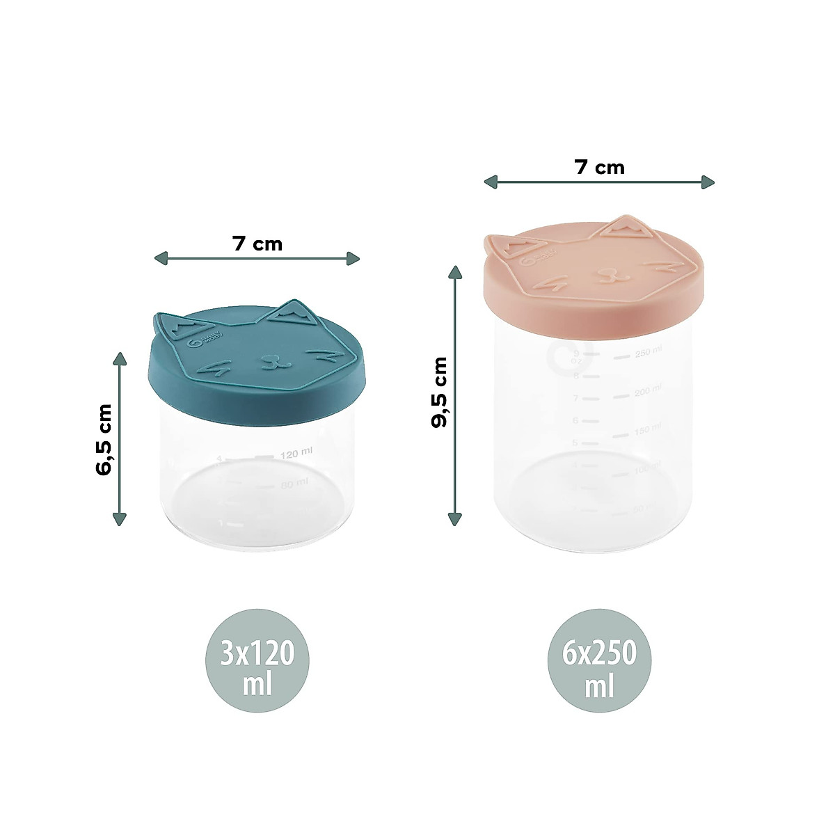 Babymoov ISY Baby Glass Food Jars, Set of 9 (6 x 8.5oz + 3 x 4oz) BPA-Free Borosilicate Storage Containers, Leakproof Silicone Lids, Microwave, Freezer & Dishwasher Safe, Baby Registry Essential