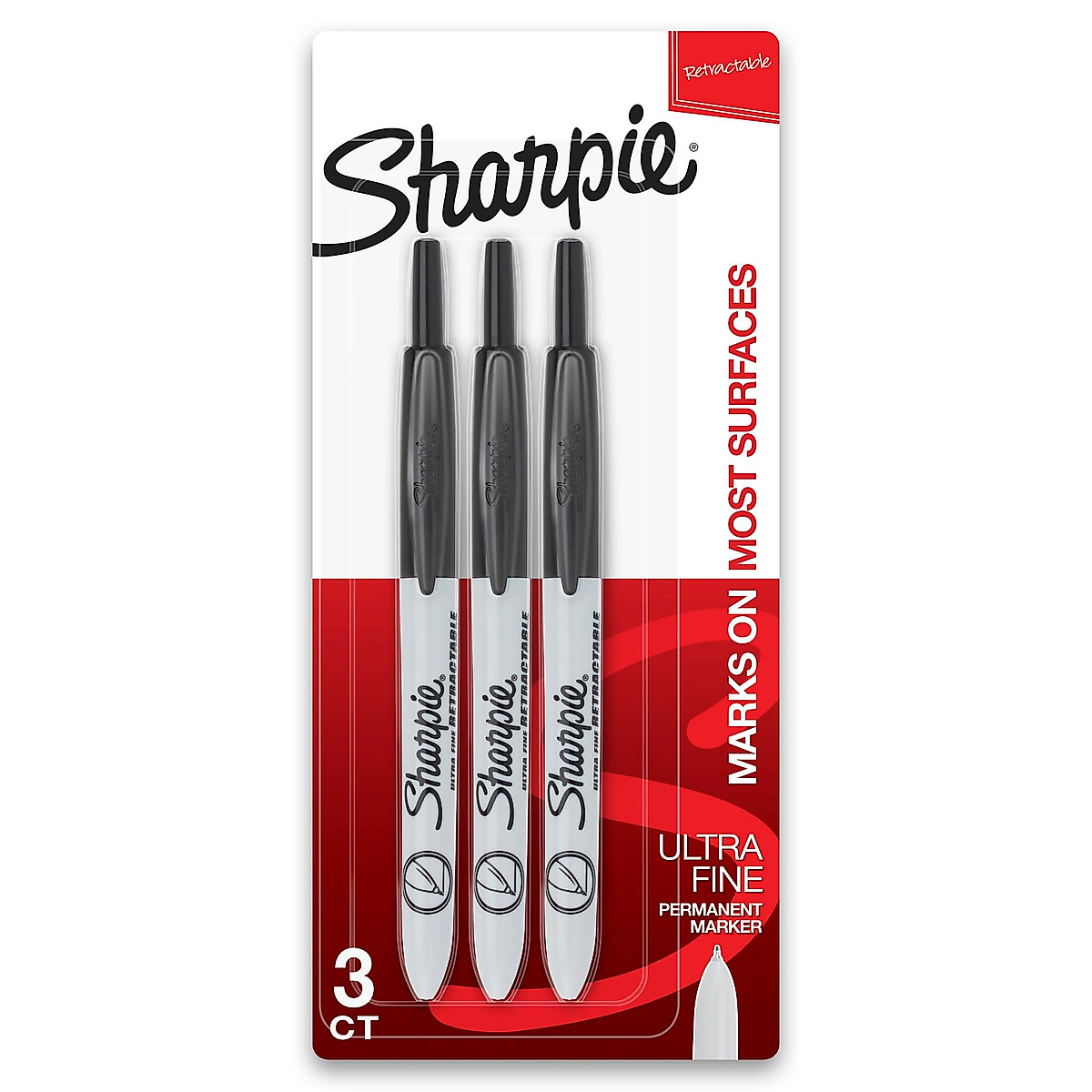 Sharpie Retractable Permanent Markers, Ultra Fine Point, Black, 3 Count