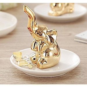 Colias Wing Home Desk Ornaments Wedding Decoration-Lovely Elephant Stylish Design Ceramic Trinkets Tray Necklace Earrings Rings Stand Display Organizer Holder Jewelry Holder Decor Dish Plate-Gold