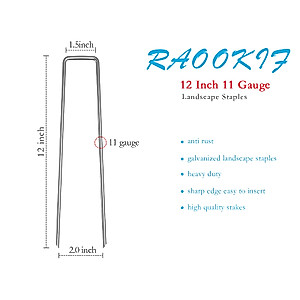 RAOOKIF 12 Inch Galvanized Garden Landscape Staples Stakes, 20/50/100/200Pcs Garden Metal Stakes, 11 Gauge Heavy Duty Ground Stakes for Decoration, Fence Stakes Lawn Stake, Fabric Pins (20, 12 Inch)