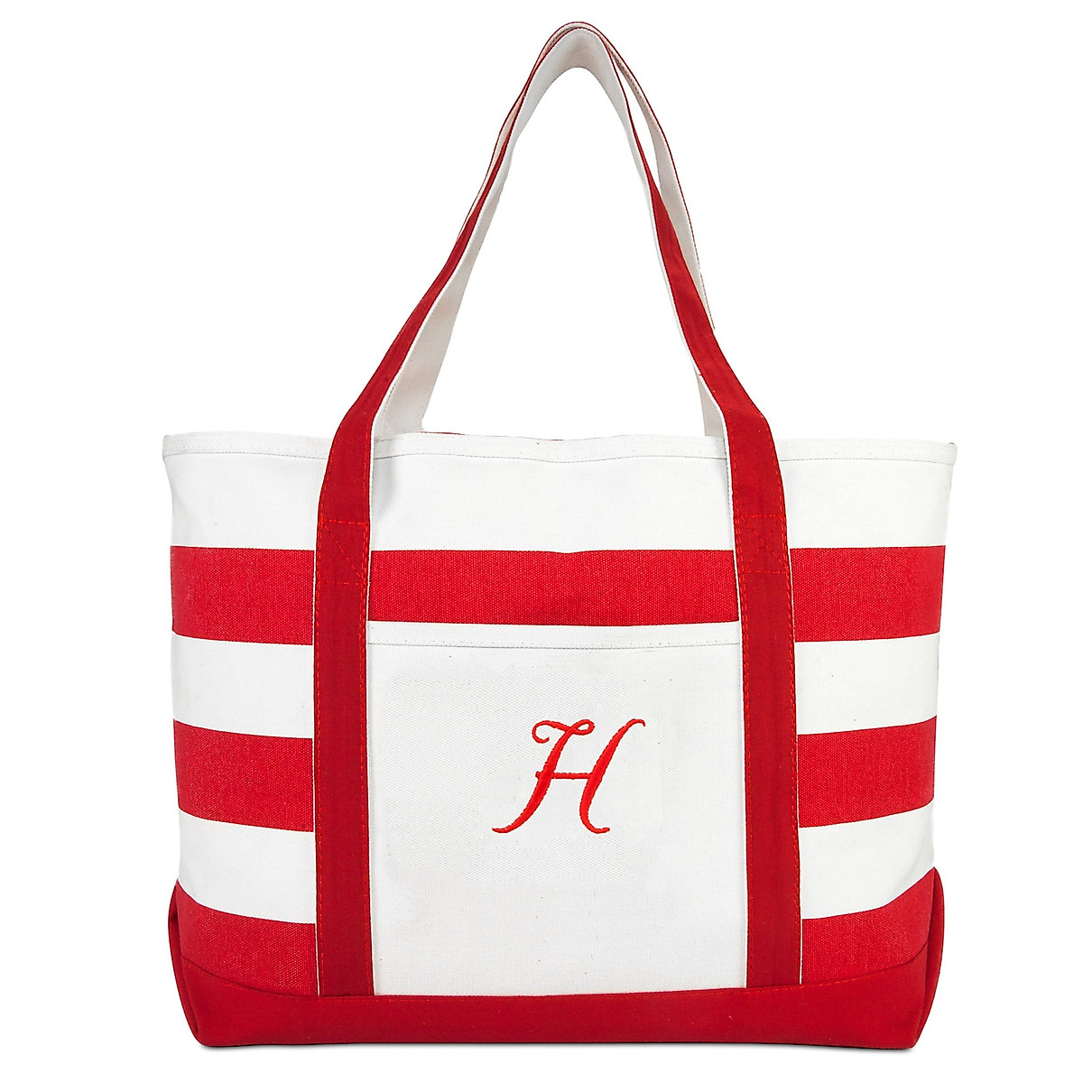 DALIX Beach Tote Bag Shoulder Bags Striped Monogrammed Red Ballent Letter H