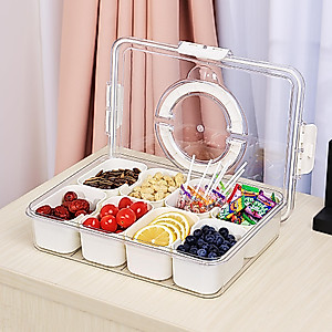 HAKPNEW Snackle Box Container with Lid & Handle, Divided Clear Snack Box Serving Tray, Refrigerator Organizers and Storage for Fruit, Candy, Charcuterie, Veggie, Perfect for Party, Travel, & Picnic