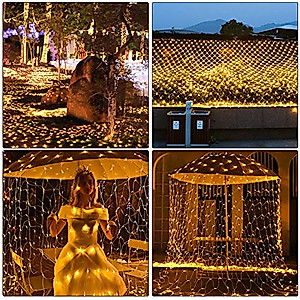 Christmas Net Lights, 9.8X6.6ft 200 LED Outdoor Net Mesh Lights 8 Modes Christmas Lights for Christmas Decor Bushes Fence Outdoor Garden Party Yard, Warm White