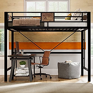 MUTICOR Twin Size Loft Bed Frame with Fully Enclosed Guardrail, Removable Ladders, Saving Space, No Springs, No Noise, No Shaking, Black