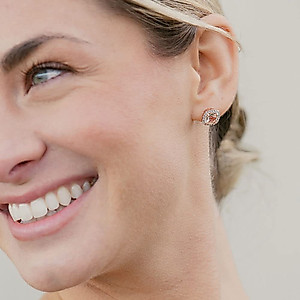 NYC Sterling Women Rose Gold Plated Cubic Zirconia Cushion Simulated Morganite Halo Stud Earring (Cushion)