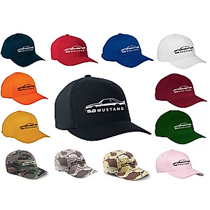 1987-93 Ford Mustang GT 5.0 Hatchback Classic Outline Design Flexfit hat Cap Large/XLarge Black