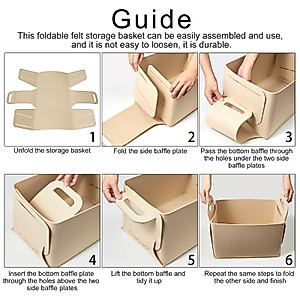 CreWondFu Felt Storage Basket with Handle for Office Bedroom with Carry Handles Clothes Storage Bins Beige Lage Size Felt Laundry Basket 15inch Large Rectangular Storage Bin