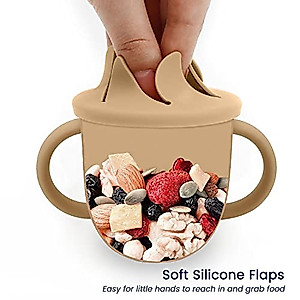 TotAha Silicone Straw Cup for Baby | Sippy Cups for Babies 6-12-18 Month | Sip-N-Snack Lid 2-in-1 Transition Cup from Bottle | Open Training Cups with Easy-Hold Handle | Baby Led Weaning Snack Cups