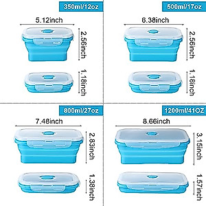 Zhehao Set of 8 Silicone Food Storage Containers Collapsible Storage Containers Collapsible Bowls with Lids Reusable Foldable Bento Lunch Box for Meal Prep Freezer Microwave, 4 Sizes (Blue)