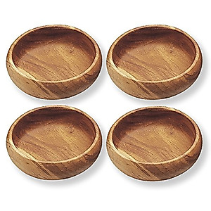 PACIFIC MERCHANTS Acaciaware Round Calabash Salad Bowls, 6-Inch by 2-inch Set of 4, Nut Bowl, Soup Bowl, Hand Turned From One Piece Of Wood, Eco-Friendly, Sustainably Harvested