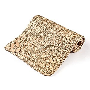UniQloth Farmhouse Jute Burlap Braided Table Runner 36 Inches Long - 13x36 Natural Jute Braided Table Runner 100% Jute Hand Crafted Rustic Vintage Dining Table Runner Natural