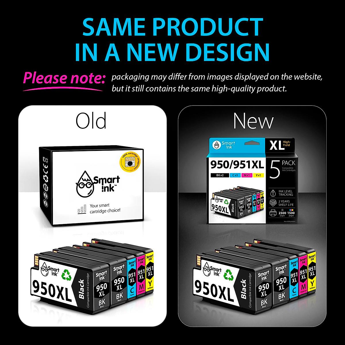 Smart Ink Compatible Ink Cartridge Replacement for HP 950XL 951XL 950 XL 951 XL 5 Pack Combo to use with Officejet Pro 8600 plus 8610 8620 8100 8625 8630 Printers (2 Black & 1 Cyan 1 Magenta 1 Yellow)