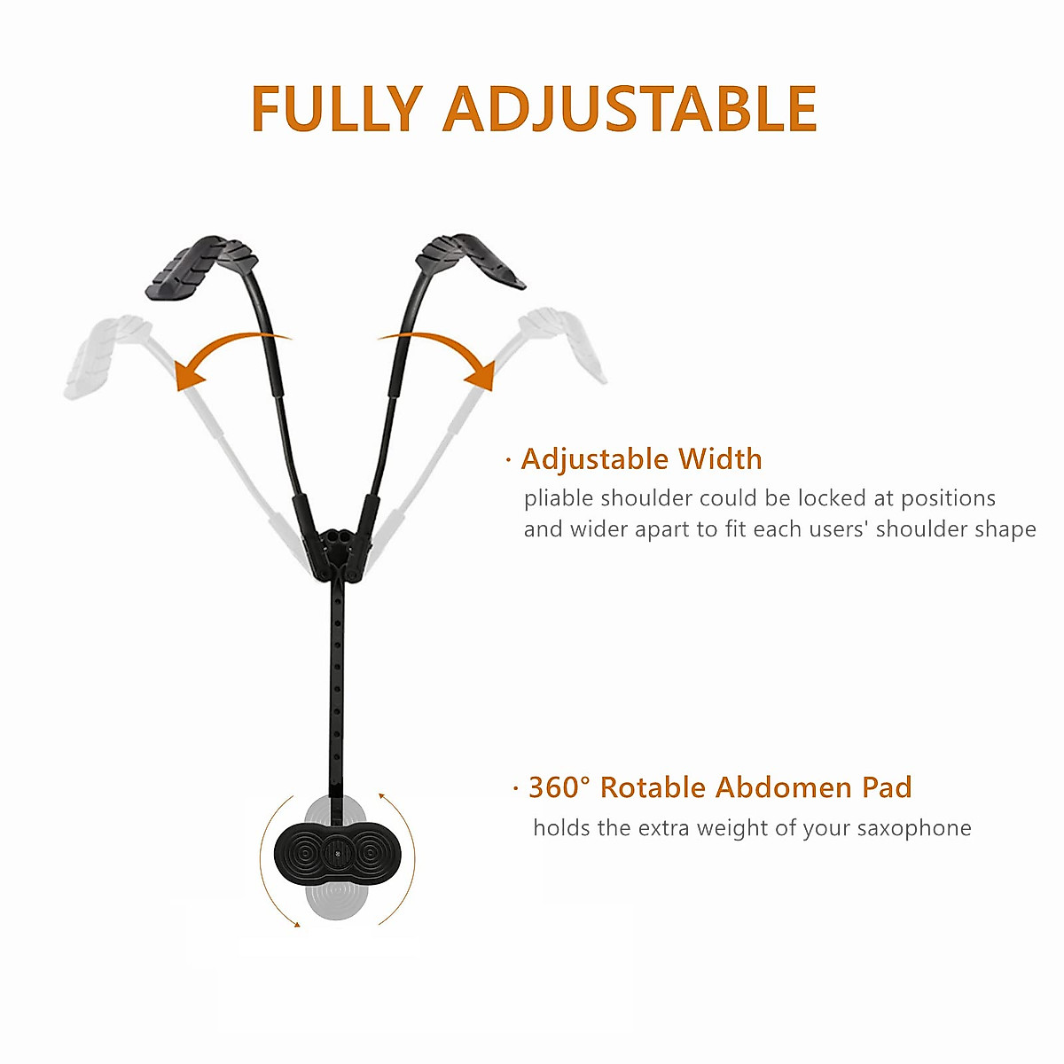 Vaguelly Saxophone Shoulder Harness Comfortable Saxophone Neck Strap Hook Aluminum Metal Sax Holder Sax Strap for Saxophone Alto Sax Soprano Clarinet, Black