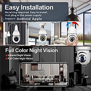 Safecam 360 Light Bulb Security Camera 2.4g Wifi,Light Bulb Cameras,Lightbulb Security Camera Outdoor Motion Tracking Alarm,Light Socket Security Camera Ptz View Google Home Tuya Smart With Alexa