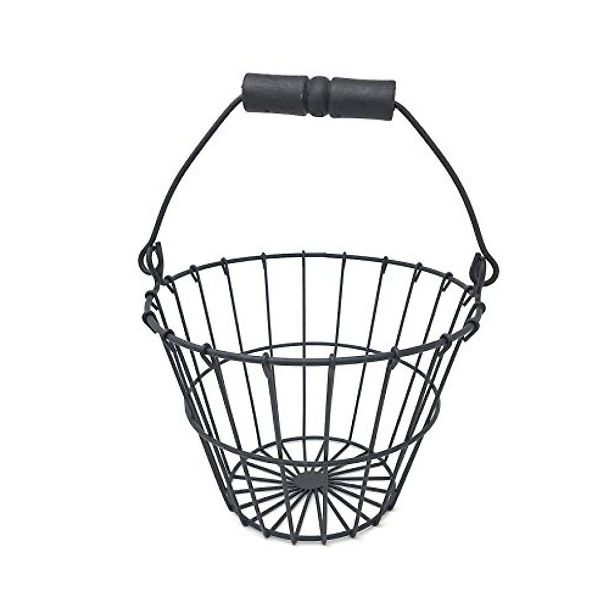 Wire Egg Basket, Round with Wood Handle, Black by EggBaskets
