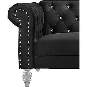 New Classic Furniture Glam Emma Velvet Two Seater Chesterfield Style Loveseat for Small Spaces with Crystal Button Tufts, Black