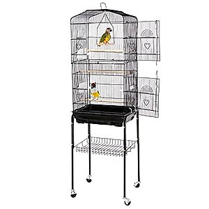 ZENY 59.3 Inch Bird Cage, Rolling Wrought Iron Parrot Cage with Side-Out Tray, Storage Shelf, Pet Bird House for Parrot Cockatiel Cockatoo Parakeet Macaw Finches