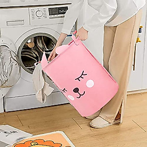 Ghopy 2Pcs Laundry Basket Foldable Bag Cute Dirty Clothes Hamper Collapsible Storage with Handle Canvas Toy box, Bathroom/Dorm/College/Nursery/Girls/Boy/Kids/Baby Washing Organizer, Room Decor/Bedroom