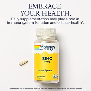 Solaray Zinc 50mg Immune Support Supplement, Bioavailable Chelated Zinc Capsules, Cellular Health and Immune System Formula with Pumpkin Seed, Vegan, 60-Day Money Back Guarantee, 100 Serv, 100 VegCaps