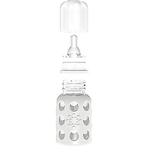 Lifefactory 4-Ounce BPA-Free Glass Baby Bottle with Stage 1 Nipple and Protective Silicone Sleeve, Stone Gray