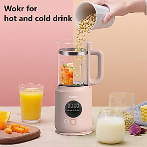 Joydeem Mini Cooking Blender, Soy Milk Maker, Personal Hot & Cold Countertop Blender for Juice Soup Tea, 12h Preset, 420ml, Pink