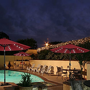 MASTERCANOPY Patio Umbrella with 32 Solar LED Lights for Outdoor Market Table -8 Ribs(7.5ft,Burgundy)