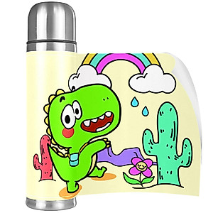 Stainless Steel Leather Vacuum Insulated Mug Dinosaur Thermos Water Bottle for Hot and Cold Drinks Kids Adults 16 Oz