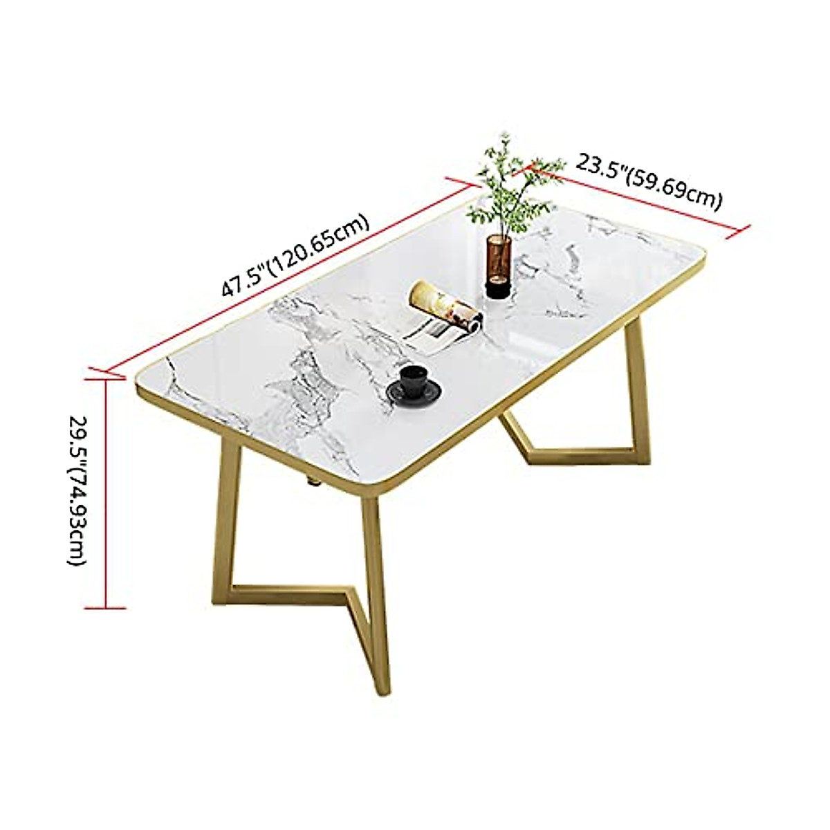 LITFAD Scandinavian Sintered Stone Top Dinette Set with Rectangle Dining Table Set Modern Dining Table with 4 Dining Chairs for Dining Room - 5 Piece Set Orange 47.2" L x 23.6" W x 29.5" H