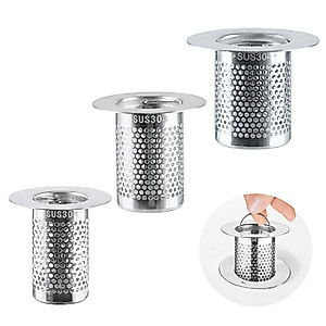 3 Pack Sink Drain Strainer - Stainless Steel Bathtub Shower Drain Hair Stopper Strainer for Shower Bathroom Kitchen Sink Prevent Clogging, with Handle (1.97"& 2.17"& 2.56")