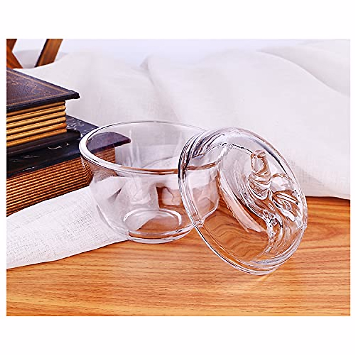 Mozacona GLass Relief Apple Sugar Bowl Candy Dish Food Storage Container with Lid