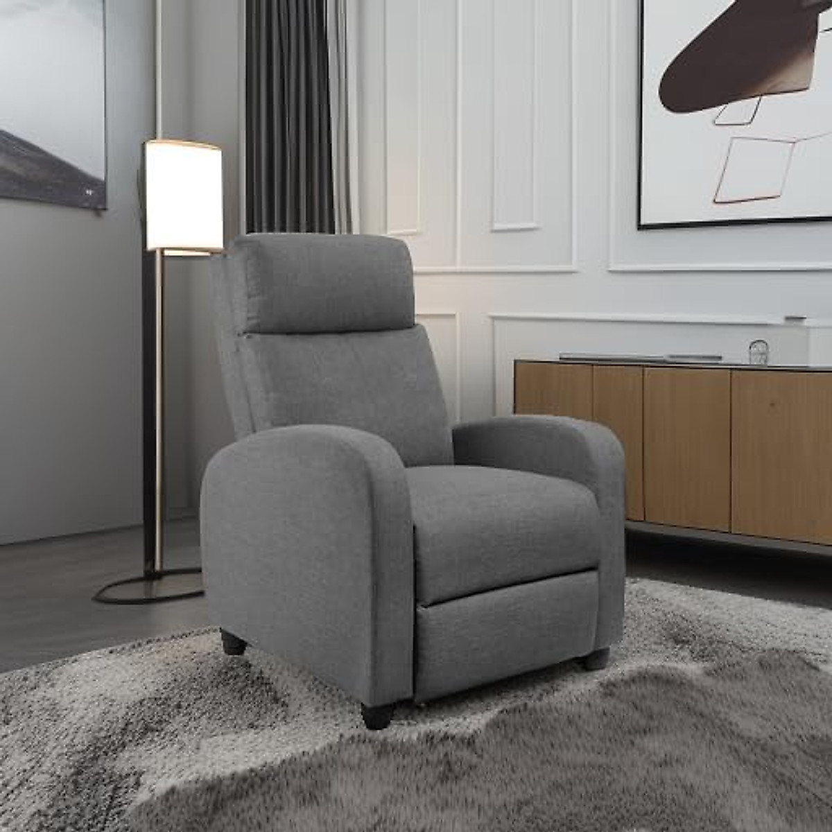 JUMMICO Recliner Chair Adjustable Home Theater Single Recliner Sofa Furniture with Thick Seat Cushion and Backrest Modern Living Room Recliners (Fabric, Black)