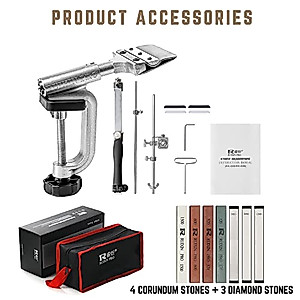 RUIXIN PRO RX-008 Professional Knife Sharpener with 7 Whetstones, 360° Rotation Flip Design Fixed-Angle Stainless Steel Kitchen Chef Knife Sharpening Kit Abrasive Holding System Tools