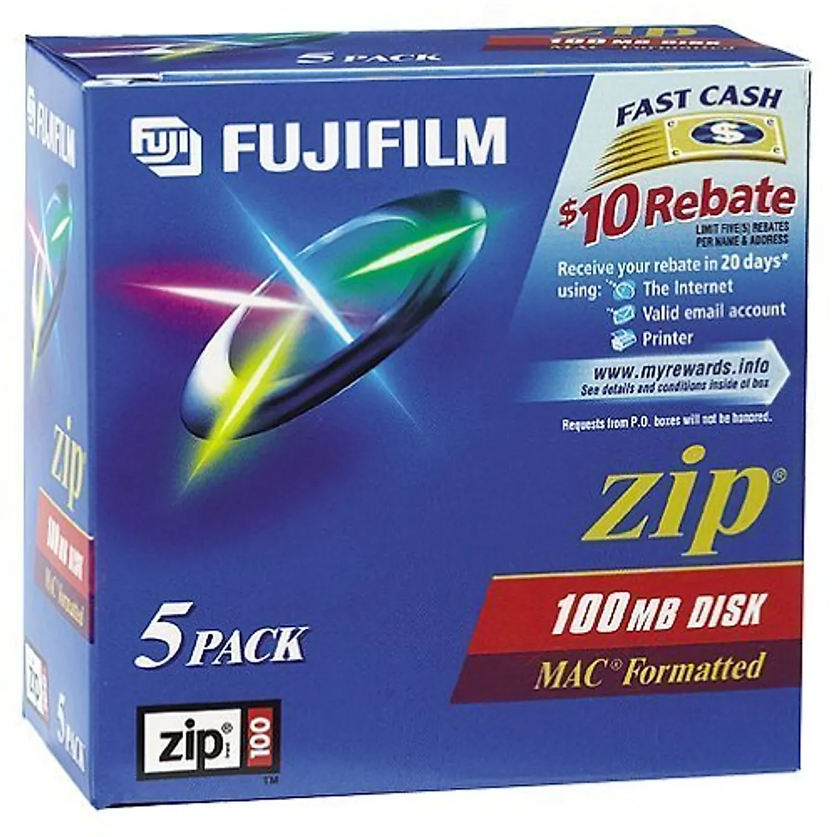 Fujifilm(R) Zip 100MB Disks, Mac Format, Pack Of 5