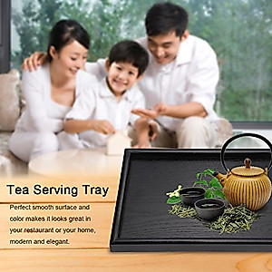 Black Rectangle Tea Tray, Solid Wood Tea Coffee Snack Food Meals Serving Tray Plate Restaurant Trays Optional Type(30*20*2cm)