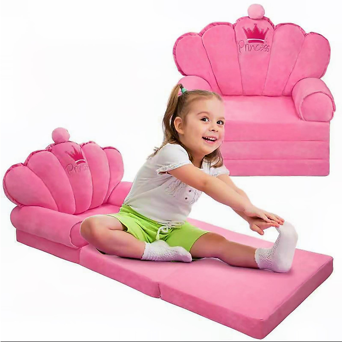 harhoers Pink Toddler Chair Kids Sofa Lounger Toddler Bed Couch for Seating,Soft Princess Comfy Foldable Kids Couch Fold Out for Toddlers 1-5,children's chairs for toddlers for Girls Bedroom Furniture