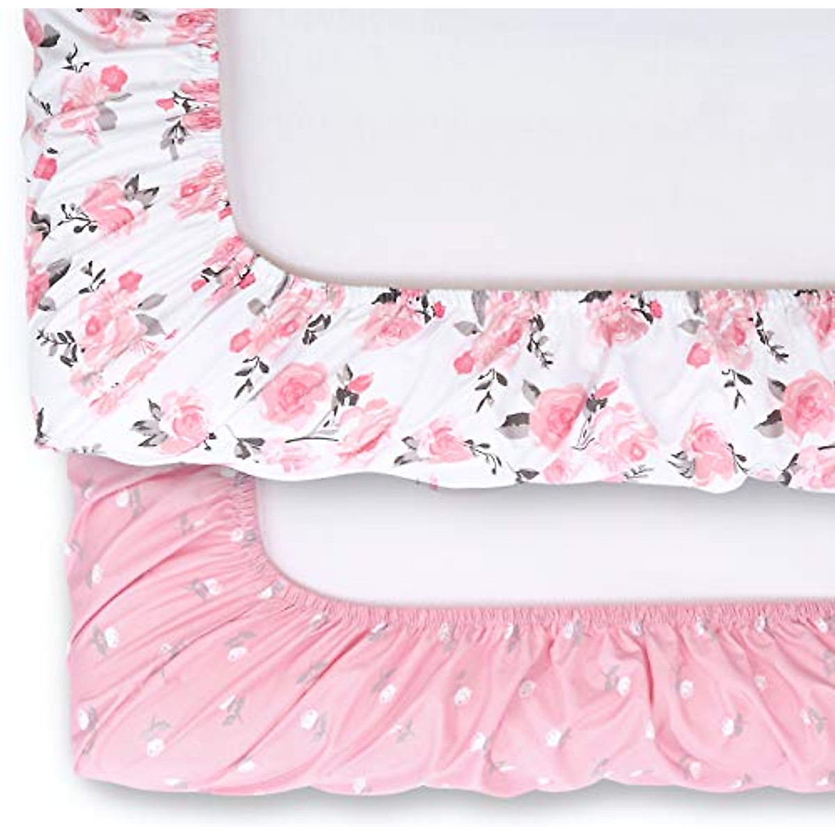The Peanutshell Pink Floral Changing Pad Cover Set for Baby Girls | 2 Pack Set | Pink Roses & Ditsy Floral