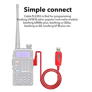 BAOFENG Programming Cable UV-5R/5RA/5R Plus/5RE, UV3R Plus, BF-888S, 5R EX, 5RX3, GA 2S (Cable Lenghth-59 inch, Mirkit Red, This one Works!)