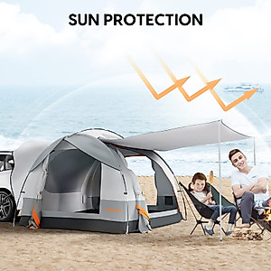 WASAGUN SUV Tent PU 2000mm Waterproof Rain Fly Car Tent for Camping Outdoor Travel Up to 6-8 Person Spacious Room 8.2 ft * 8.2 ft x 6.5 ft, Dusky