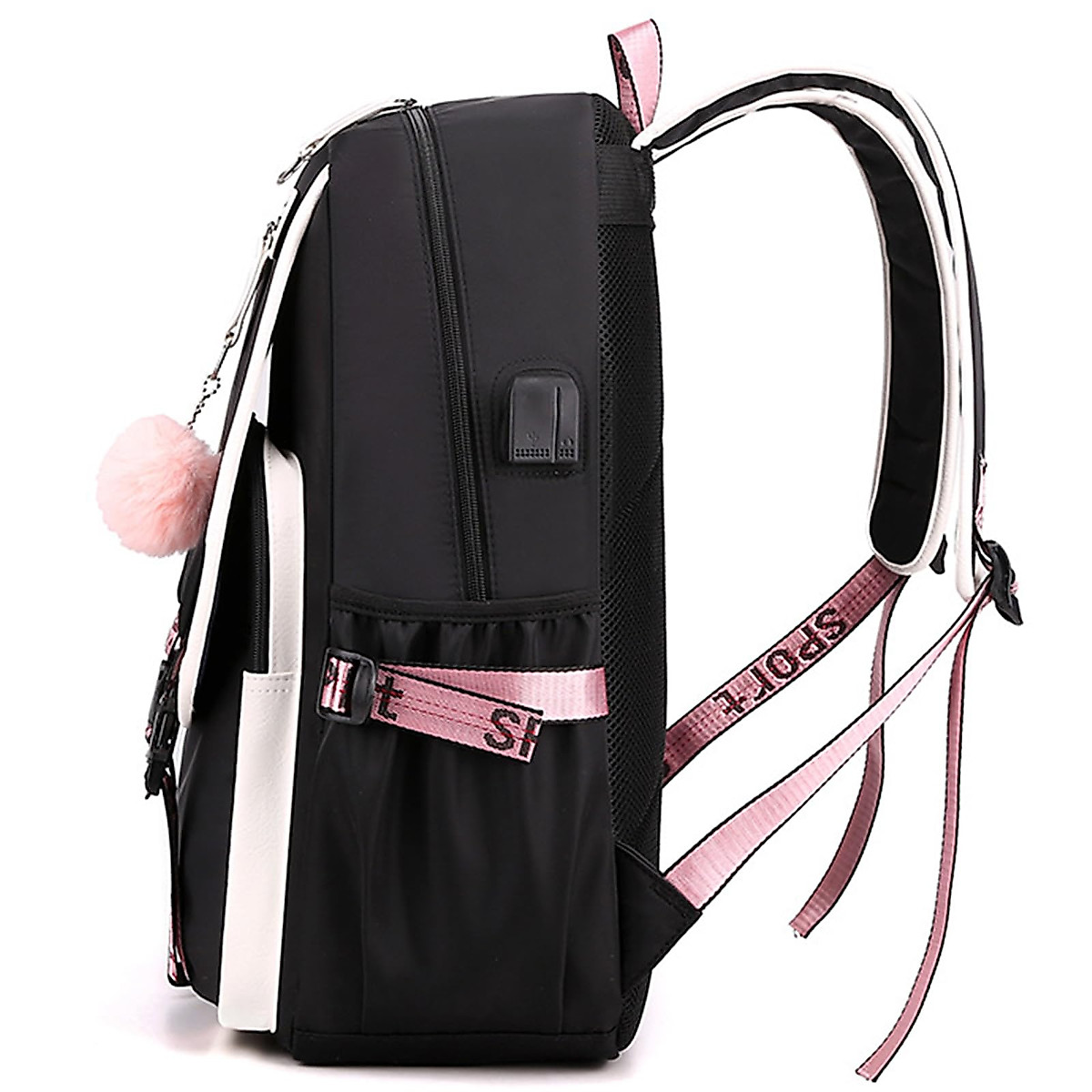 Stylifeo Teenage Girls' Backpack, Middle School Backpack Students Bookbag Daypack for Teen Girls,with USB Charge Port (Black and White)